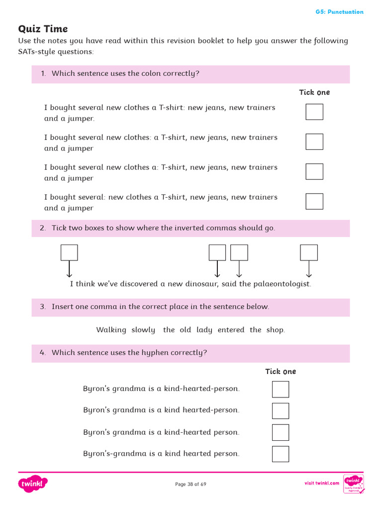 G5 Punctuation Quiz for SATs Preparation | PDF | Punctuation | Comma