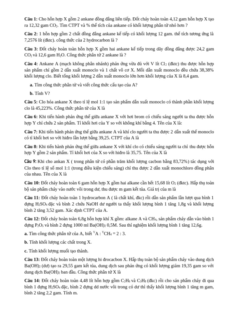 Bài Tập Ankane P2 (CH) | PDF