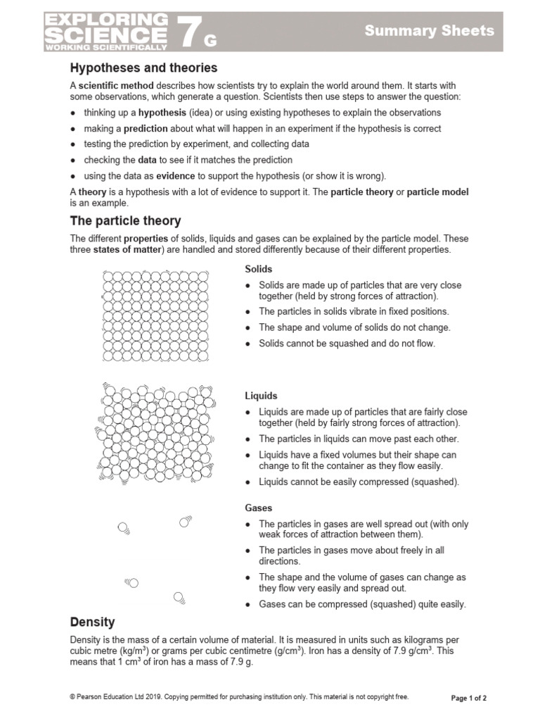 7G Summary Sheet | PDF | Gases | Hypothesis