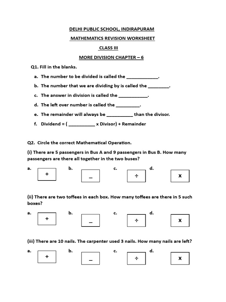 Class 3 Division Worksheet PDF | PDF | Division (Mathematics) | Arithmetic