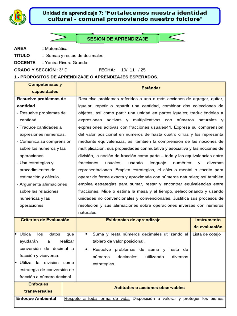 Sumas y Restas de Decimales en 3° D | PDF | Números | Matemática Elemental