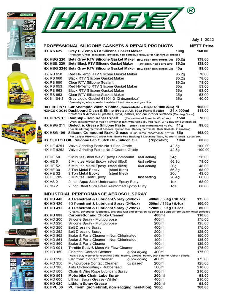 A-22-018 HARDEX Professional Products | PDF | Motor Oil | Silicone