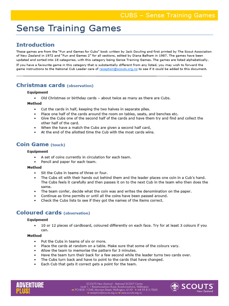 Sense Training Games for Cubs | PDF