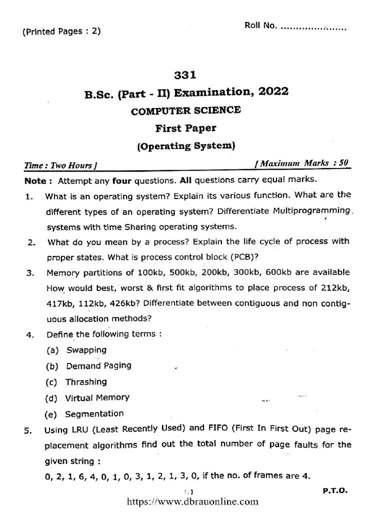BSC Part 2 Cs Operating System 331 2022 | PDF