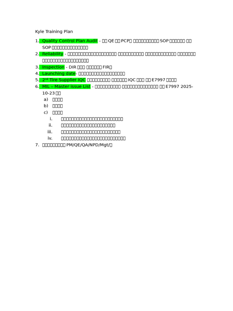 Kyle Training Plan V1.0 | PDF