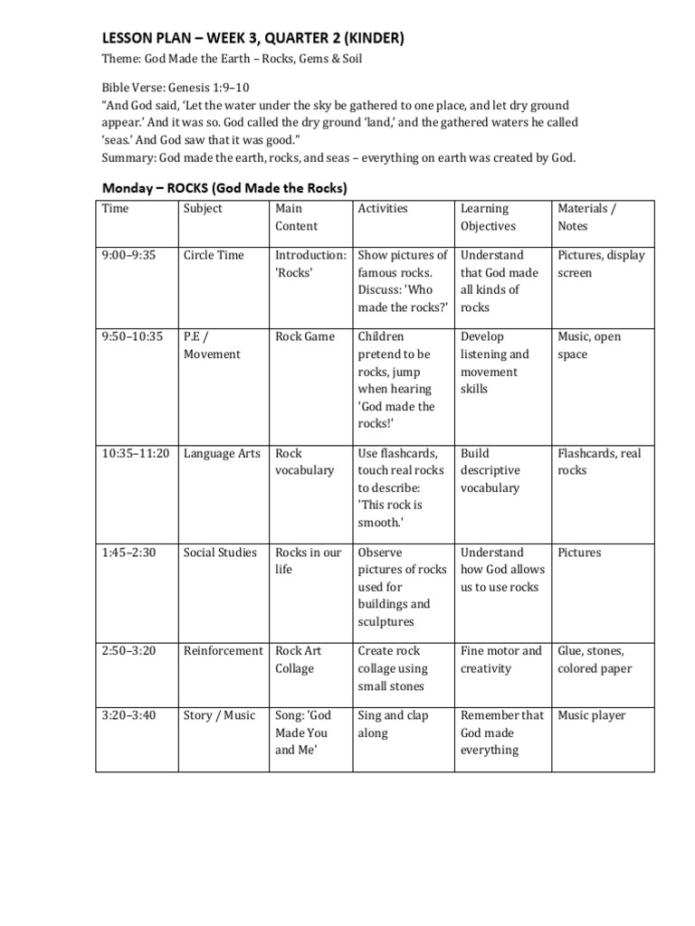 Lesson Plan Week3 Quarter2 Kinder English | PDF | Gemstone