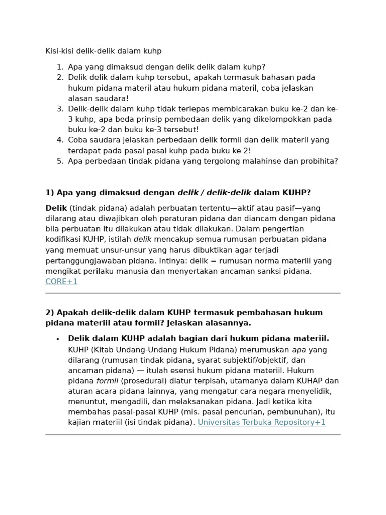 Delik-Delik dalam KUHP: Definisi dan Klasifikasi | PDF