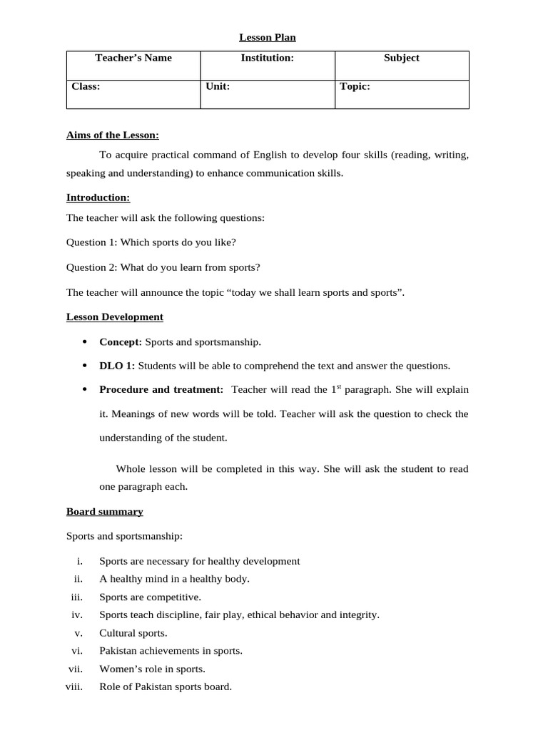English Lesson Plan 1 | PDF