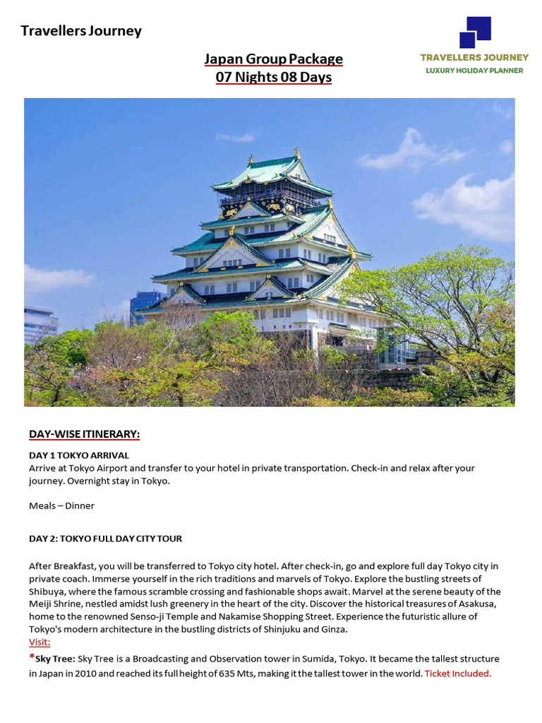 Japan 7 Nights Group Tour Itinerary | PDF | Tokyo