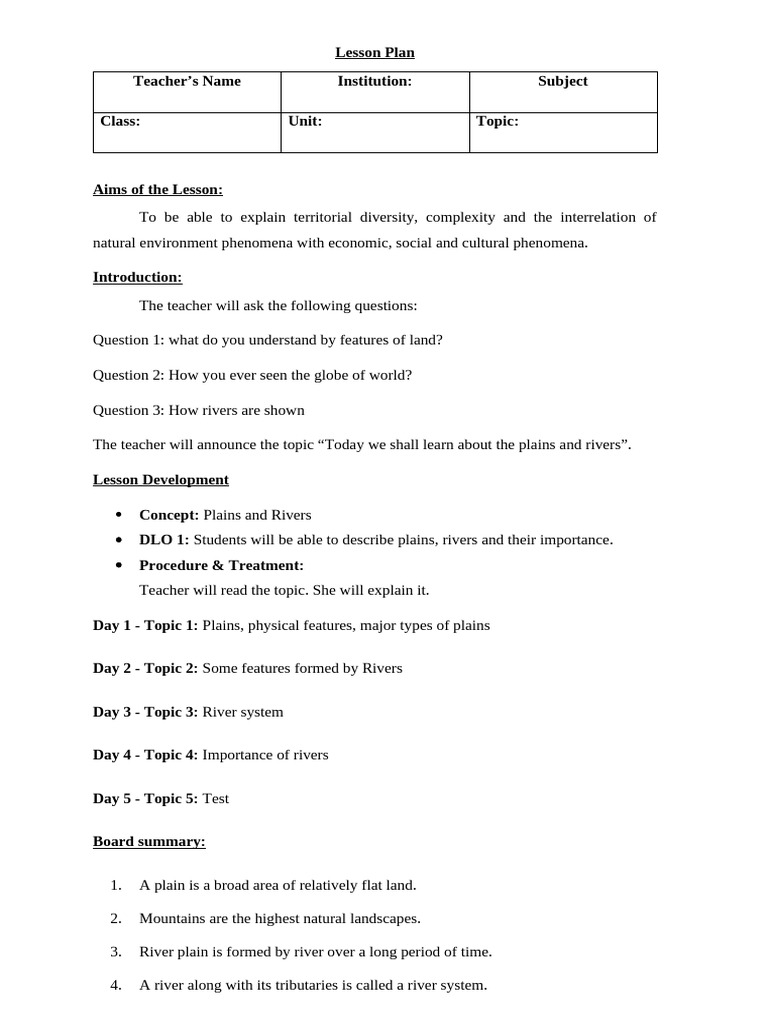 Lesson Plan: Plains and Rivers Overview | PDF