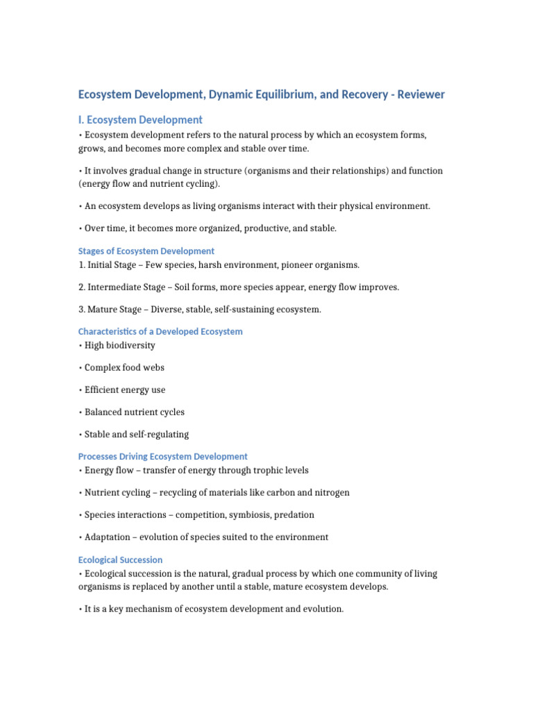 Reviewer Ecosystem Development Equilibrium Recovery | PDF | Ecosystem ...