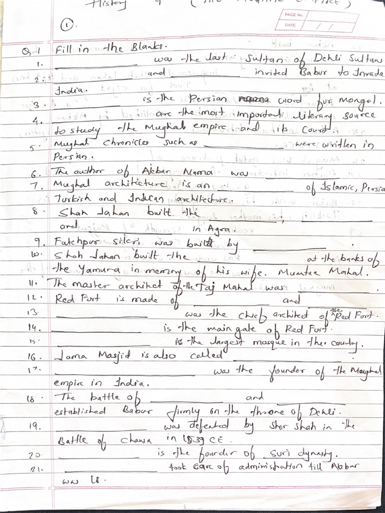 History The Mughal Empire Fill in The Blanks | PDF