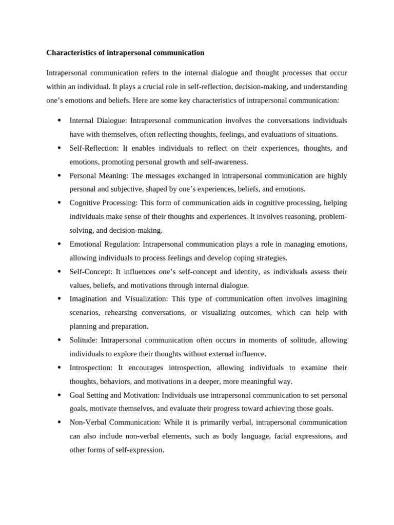 Characteristics of Intrapersonal Communication | PDF | Communication ...