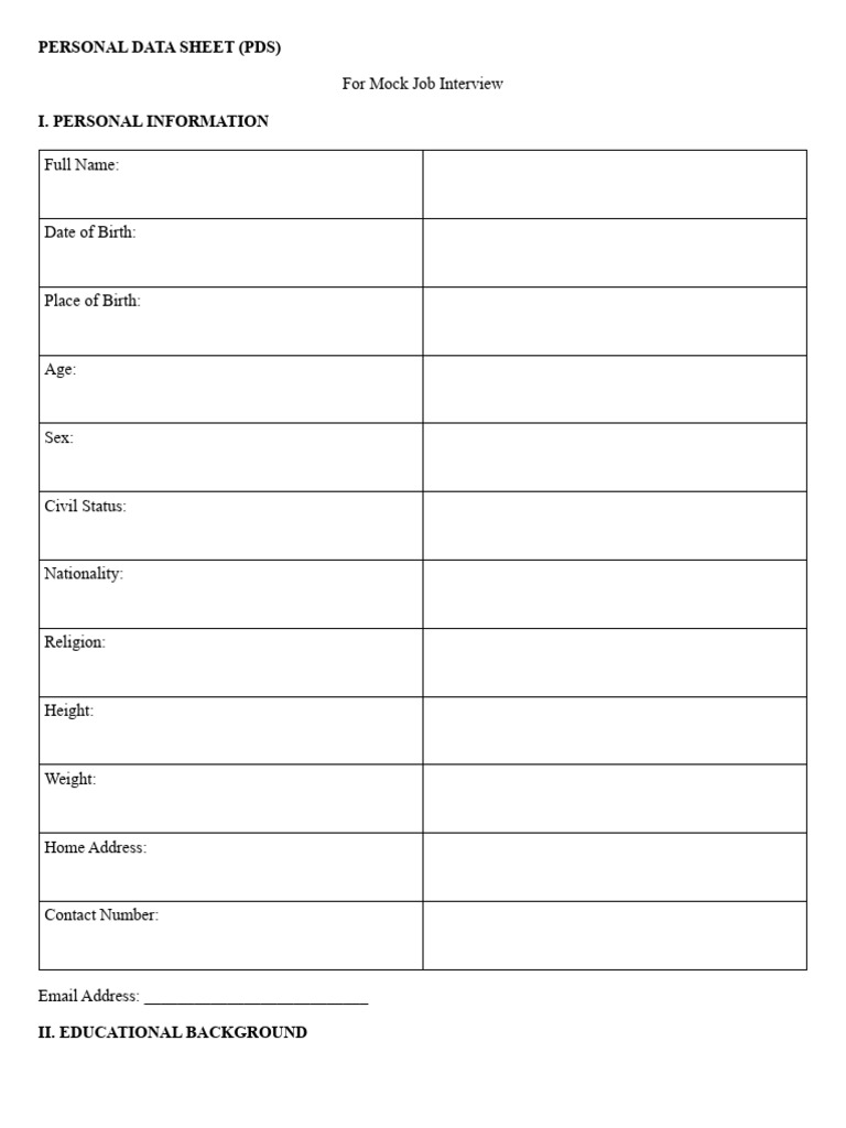 Personal Data Sheet PDS Mock Interview (2) .Docx 20251020 062714 0000 | PDF