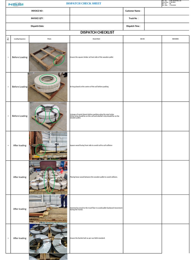 Dispatch Check Sheet Template | PDF | Pallet | Secondary Sector Of The ...