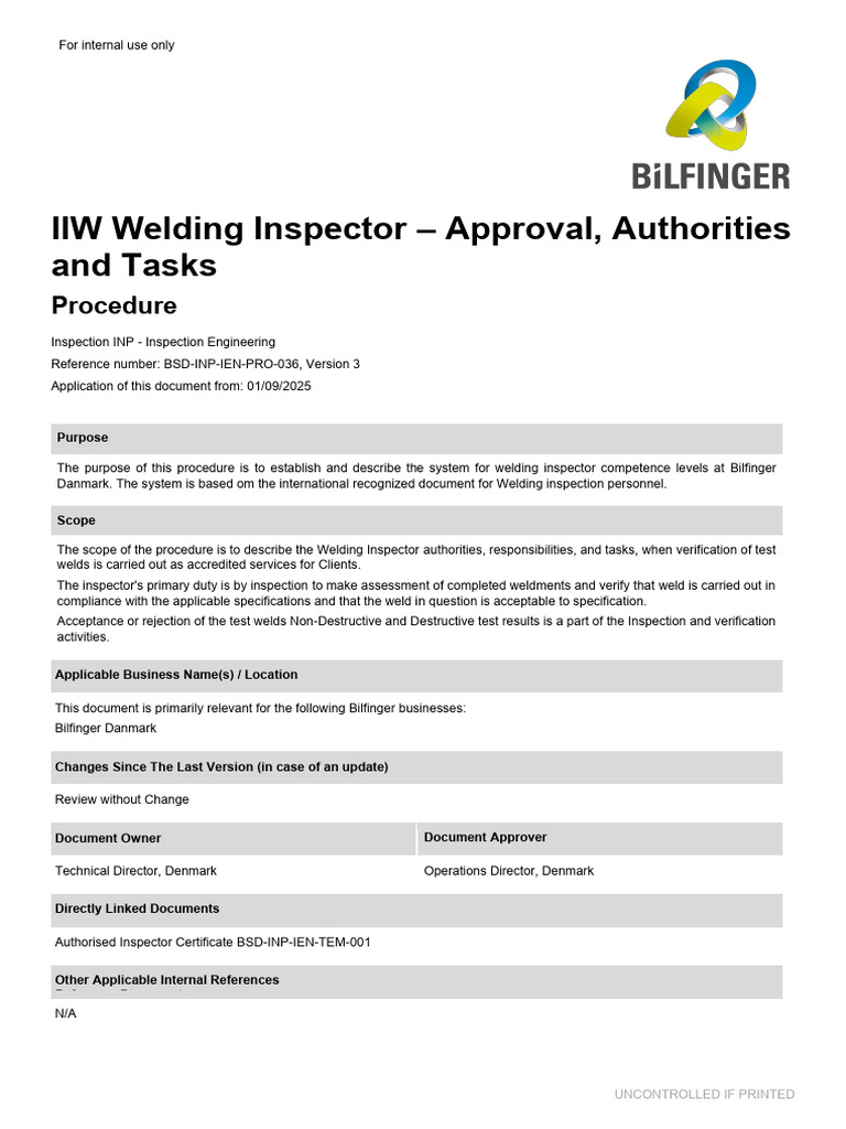 IIW Welding Inspector Competence Procedure | PDF | Nondestructive ...