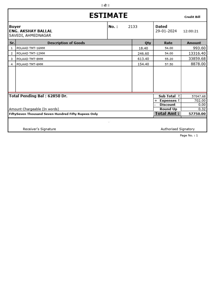 Shinde TMT Bill | PDF