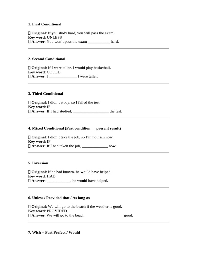 B2 Conditional Key Word Transformations | PDF