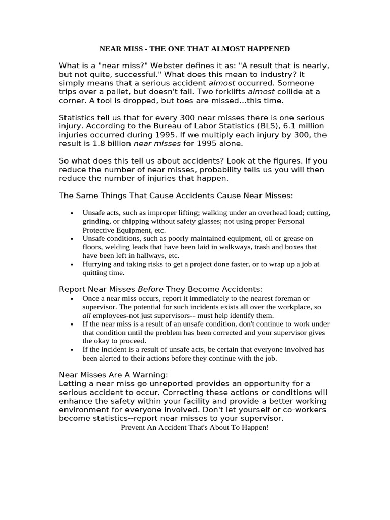 Understanding Near Miss Incidents | PDF