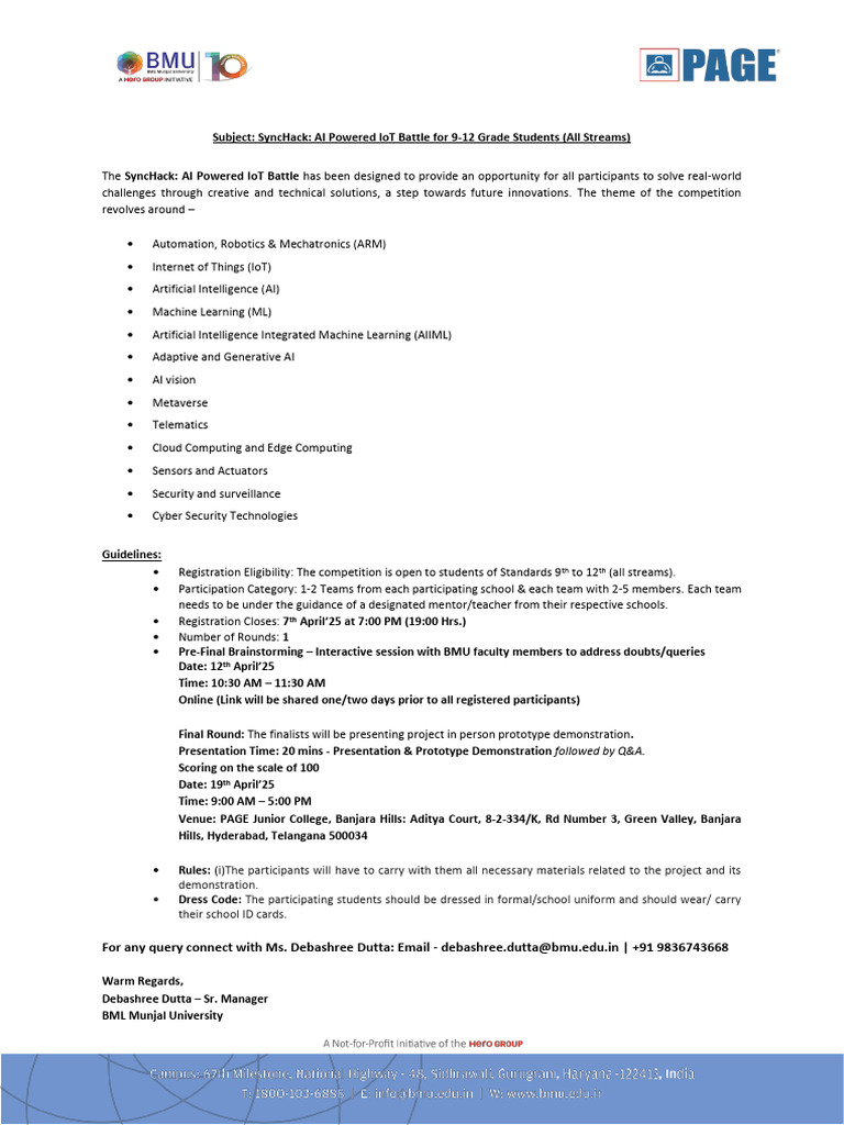 Sync-Hack Competition Details_BMU | PDF | Internet Of Things | Artificial Intelligence