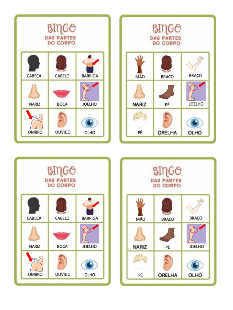 Bingo Partes Do Corpo Cartela Certa | PDF