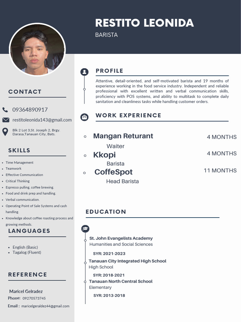 Blue and Gray Simple Professional CV Resume | PDF | Drink | Coffee