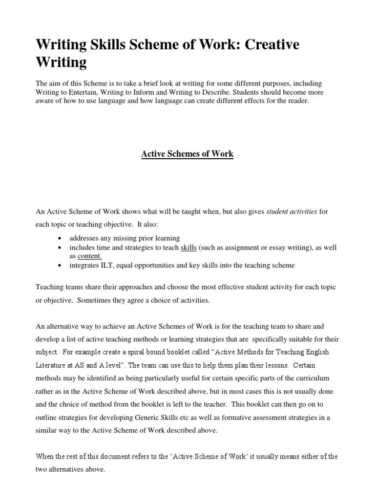 Active Writing Skills Scheme of Work | PDF | Educational Assessment ...