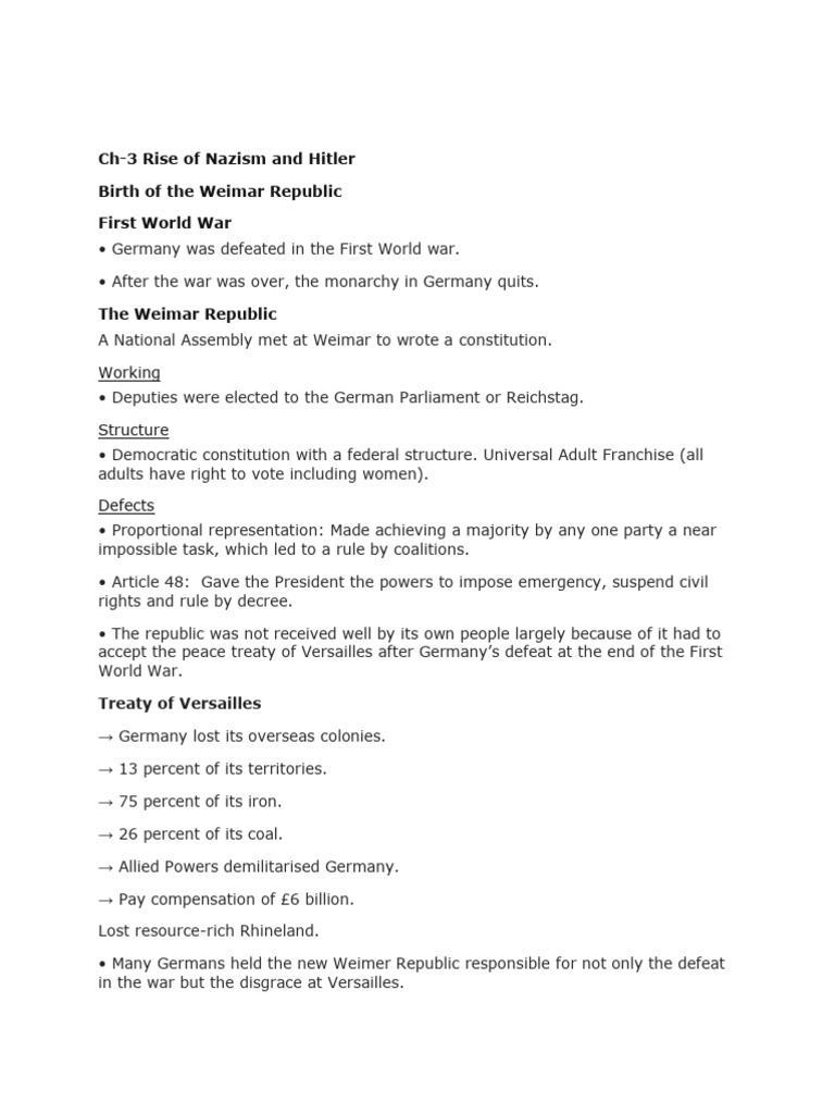 Ch-3 Rise of Nazism and Hitler | PDF | Weimar Republic | Nazi Germany