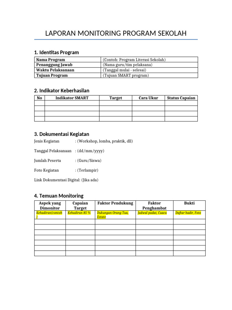 Laporan Monitoring Program Sekolah 2023 | PDF