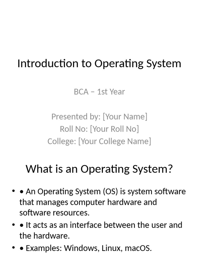 Introduction To Operating System BCA | PDF