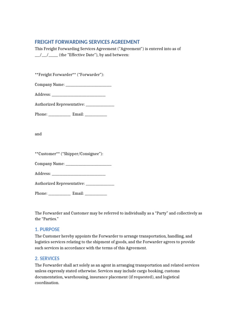 Freight Forwarding Services Agreement | PDF | Cargo | Customs