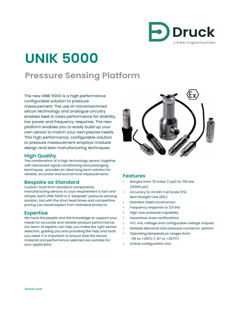 UNIK 5000 Pressure Sensing Platform | PDF | Pascal (Unit) | Pressure