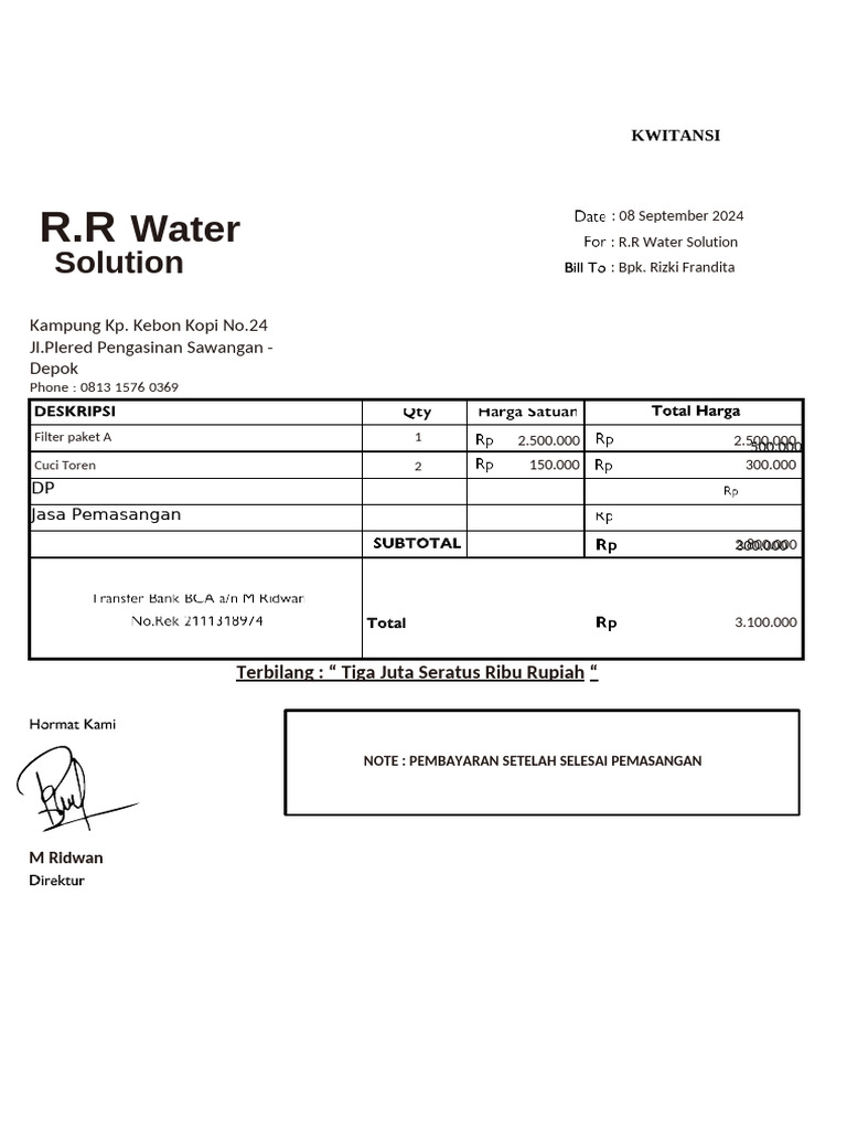 INVOICE Hiu Water Treatment | PDF