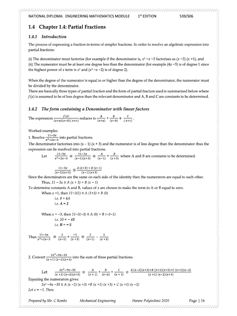 Topic 3 - Partial Fractions | PDF