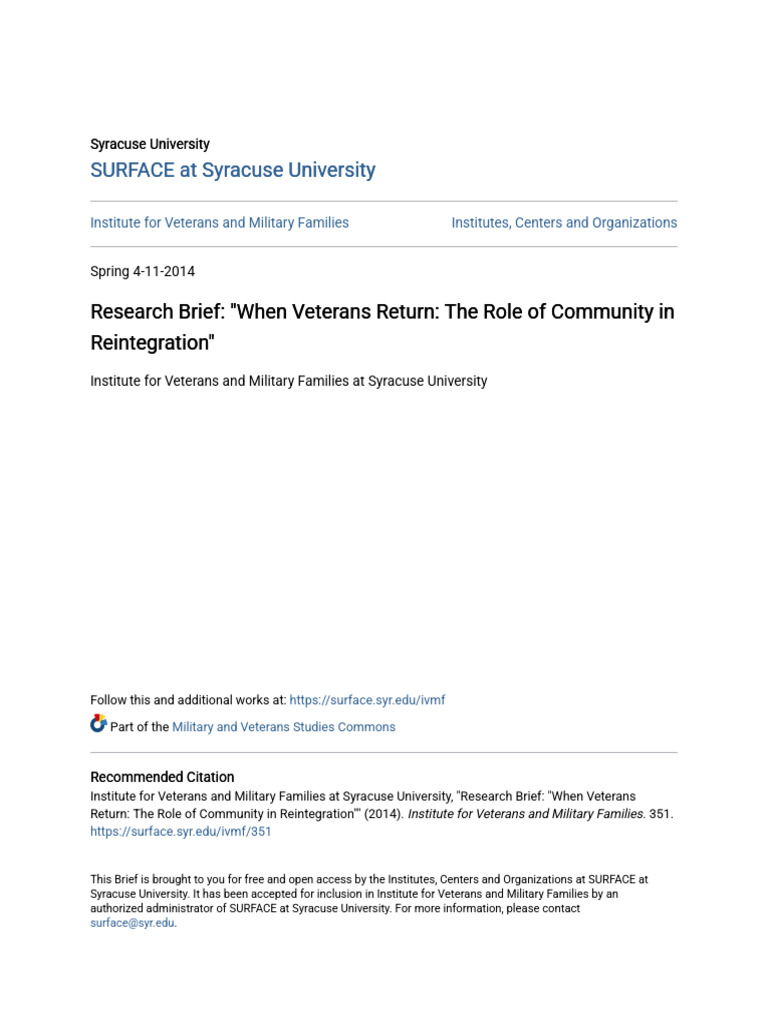Veterans Reintegration Community Role | PDF | Veteran | Veterans Health ...
