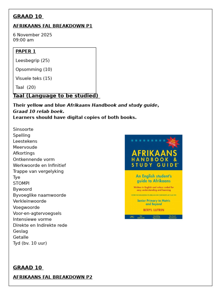 AFR FAL P1 and P2 November Exam Breakdown | PDF