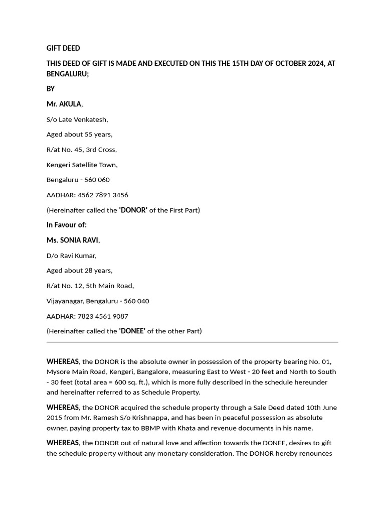 GIFT DEED conveyance | PDF | Property | Private Law