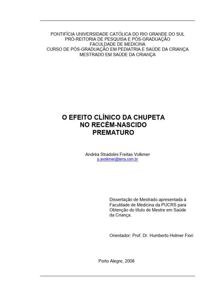 O EFEITO CLÍNICO DA CHUPETA NO RECÉM-NASCIDO PREMATURO | PDF | Sistema ...