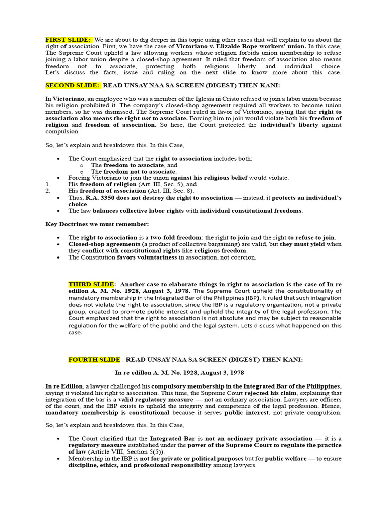 Right to Association: Key Legal Cases | PDF | Freedom Of Association ...