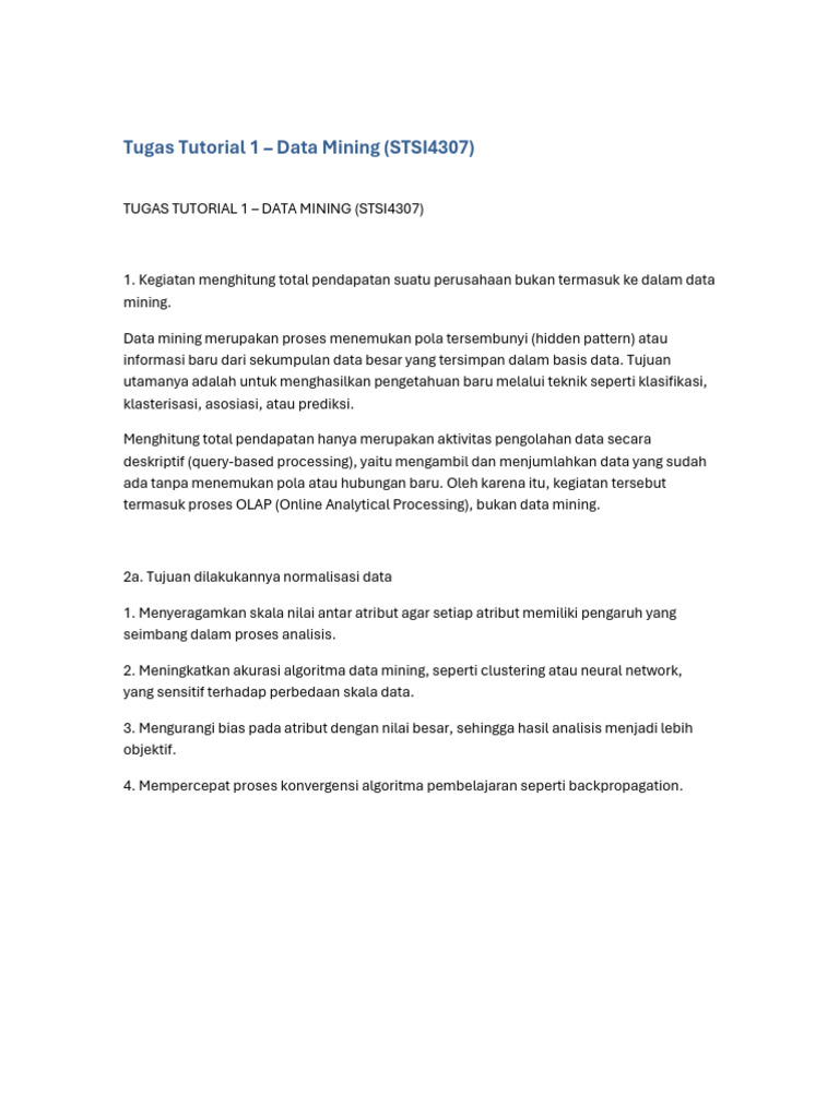Jawaban Tugas Tutorial 1 Data Mining | PDF