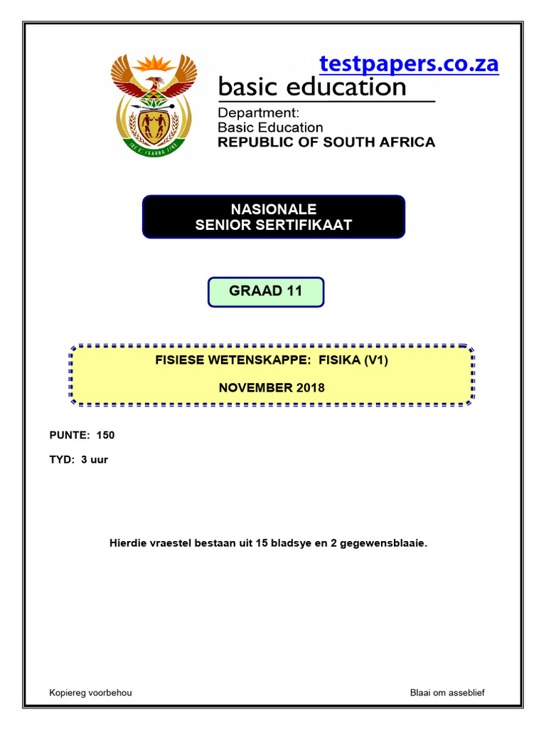 Gr11 Phy P1 (Afrikaans) November 2018 Question Paper | PDF