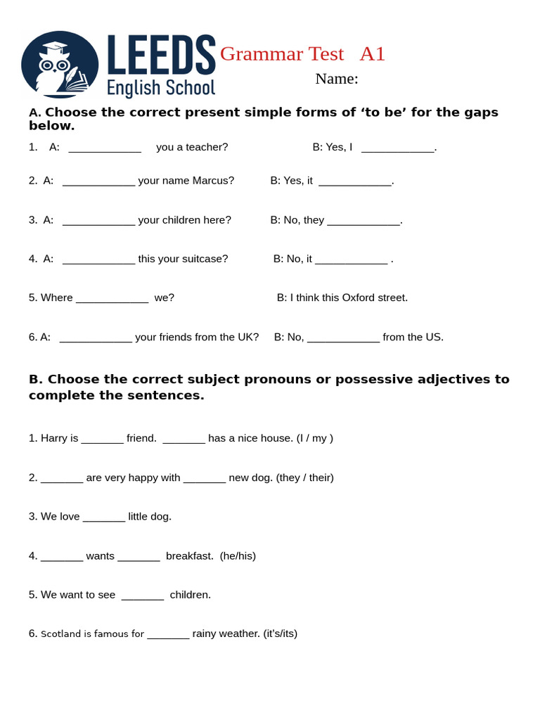 A1 Grammar 2 | PDF