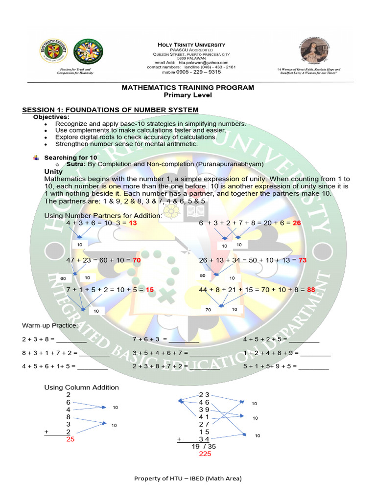 Primary Level - Session 1 | PDF | Numbers | Elementary Mathematics