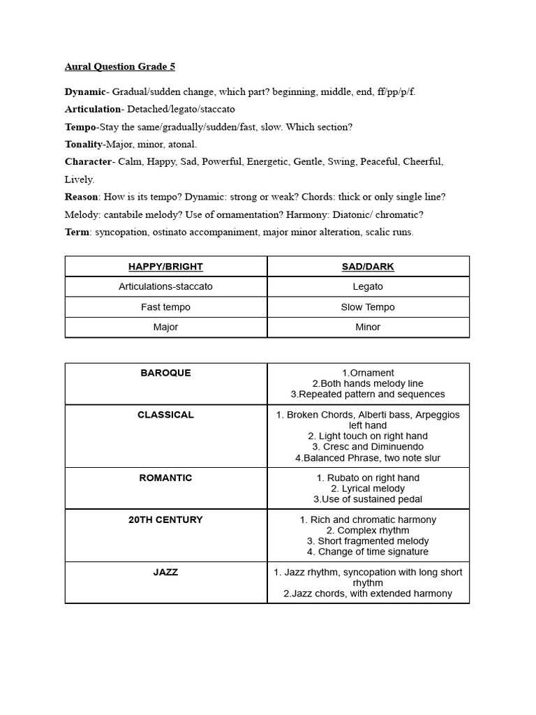 Grade 5 Aural Question Guide | PDF