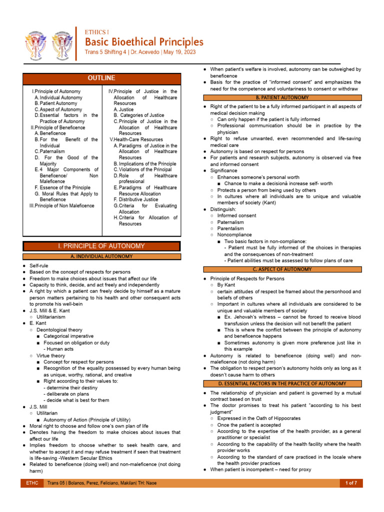 (ETHC) S04 T05 Basic Bioethical Principles | PDF | Justice | Crime ...
