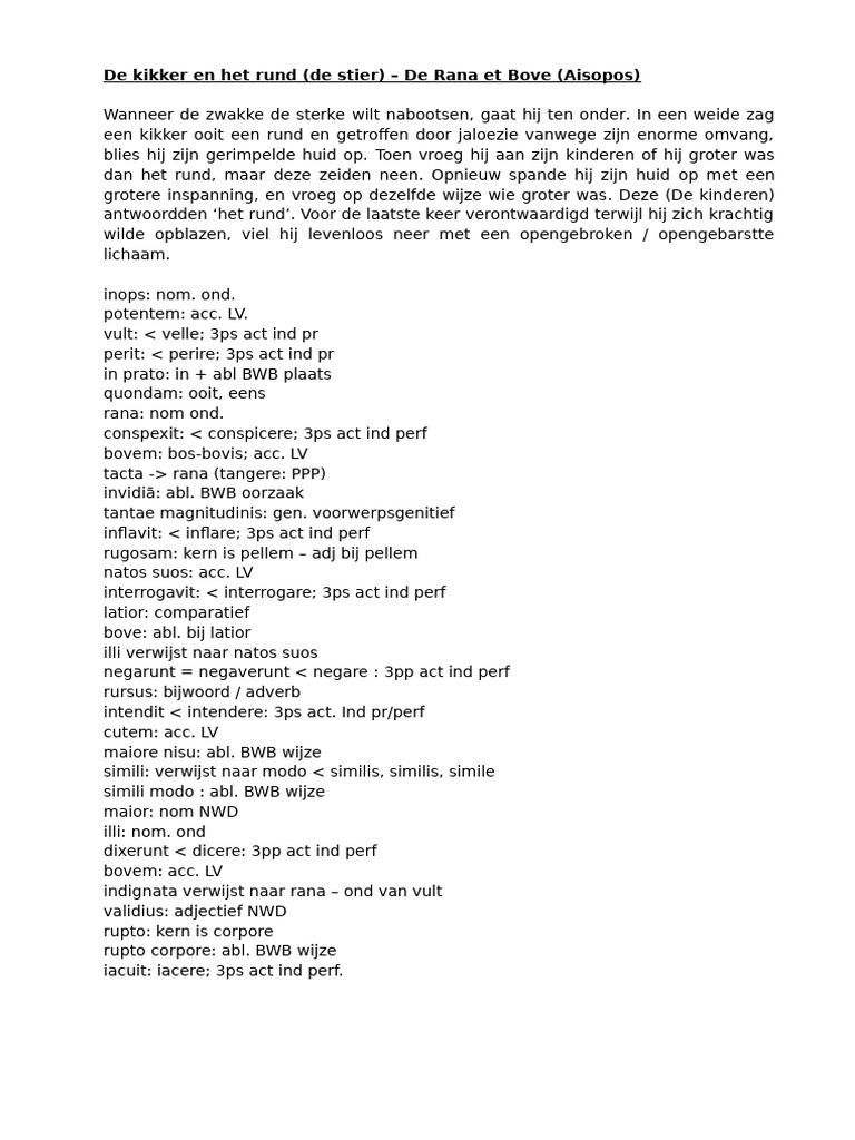 Latijn de Rana Et Bove - Aisopos de Kikker en de Stier (Vertaling ...