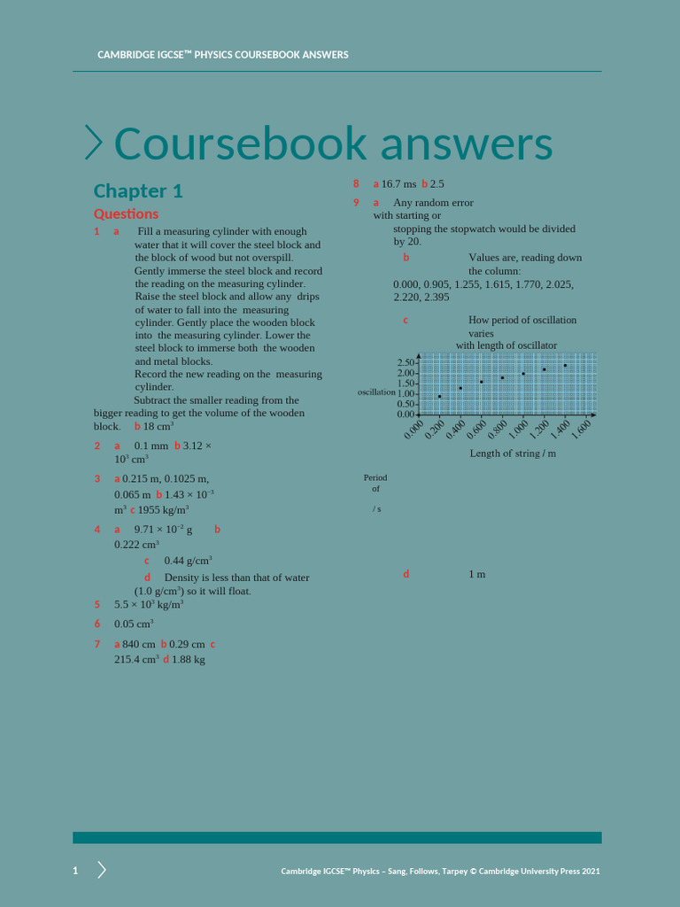 Cambridge IGCSE Physics Answers Guide | PDF | Acceleration | Weight