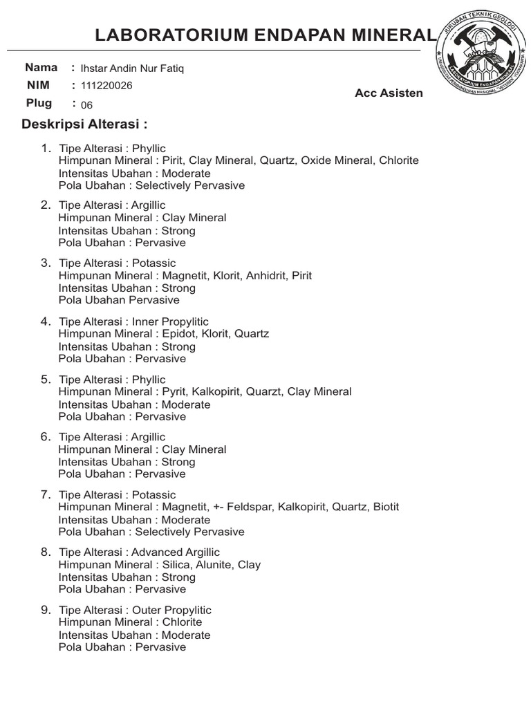 Alterasi Mineral dalam Endapan Hidrotermal | PDF