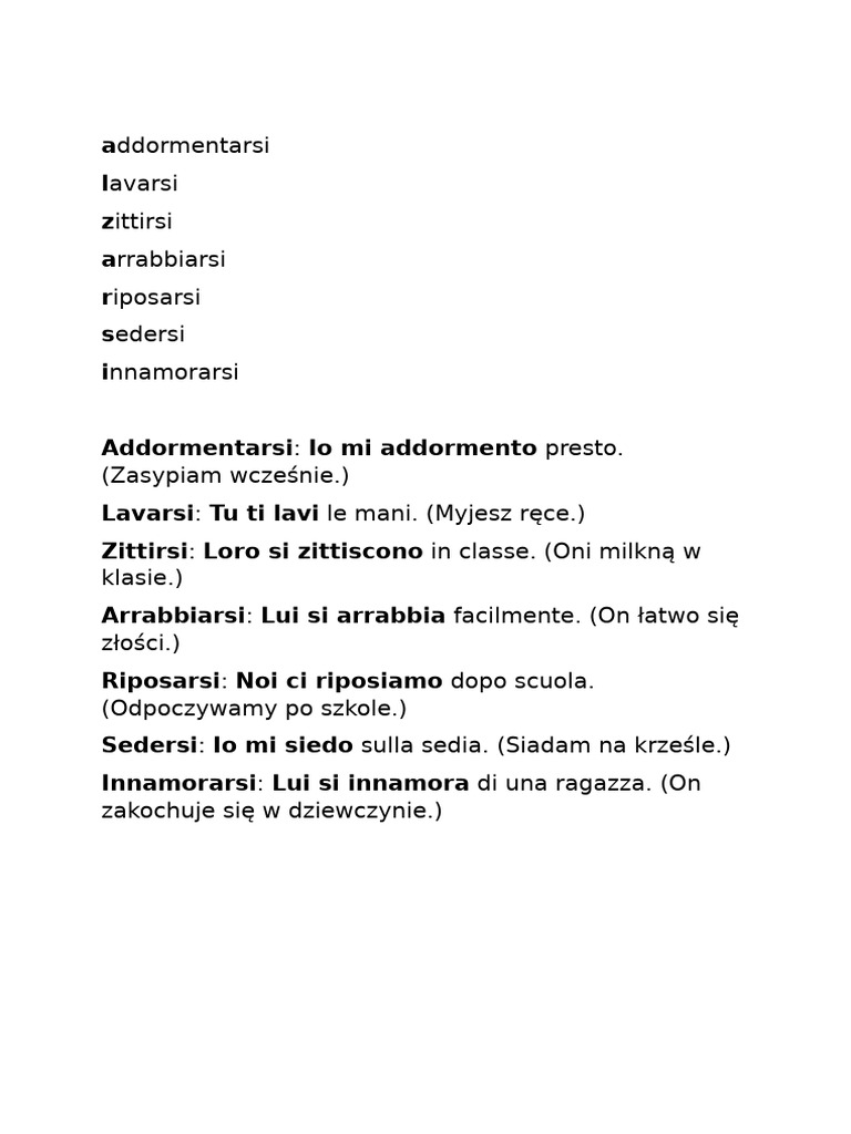 I Verbi Riflessivi - Frasi | PDF
