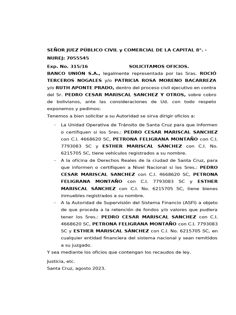 Oficios Pedro Cesar Mariscal Sanchez y Otros 2021 | PDF